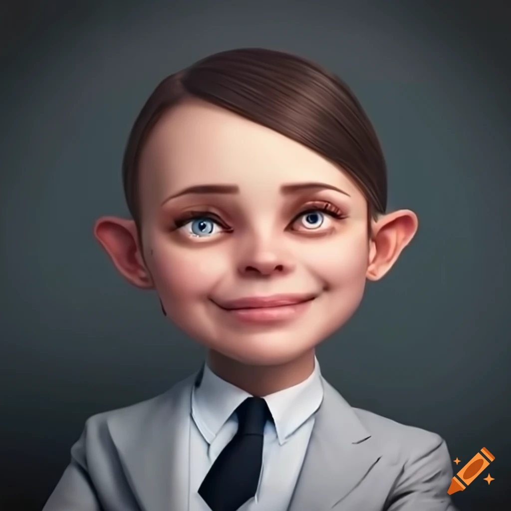 A pixie in a business suit in a courtroom with a smug smile