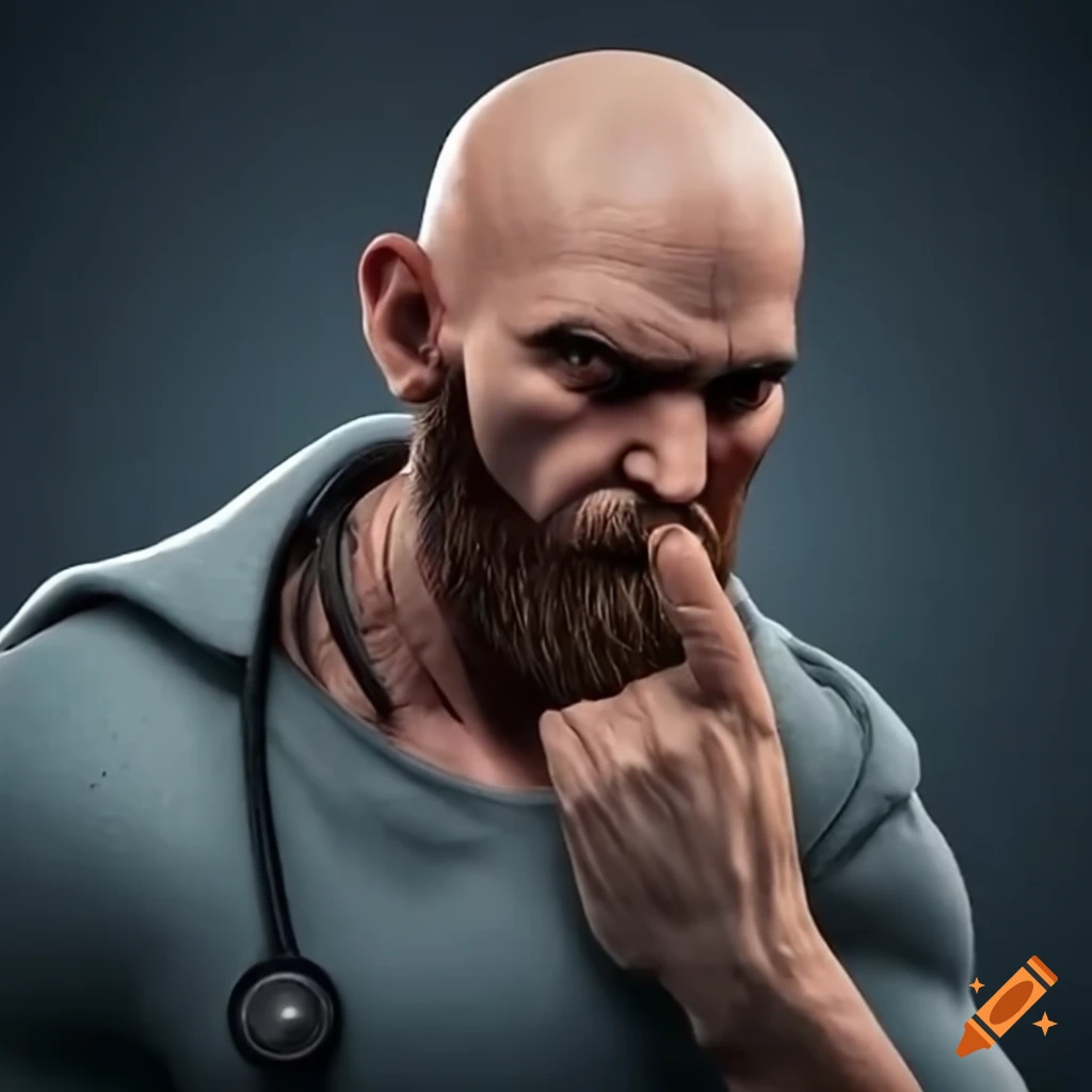 Muscular bald beard doctor