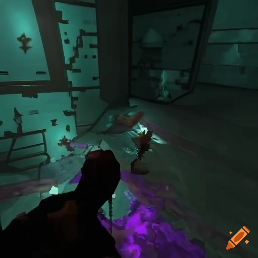Polygon first person game battle with fractal