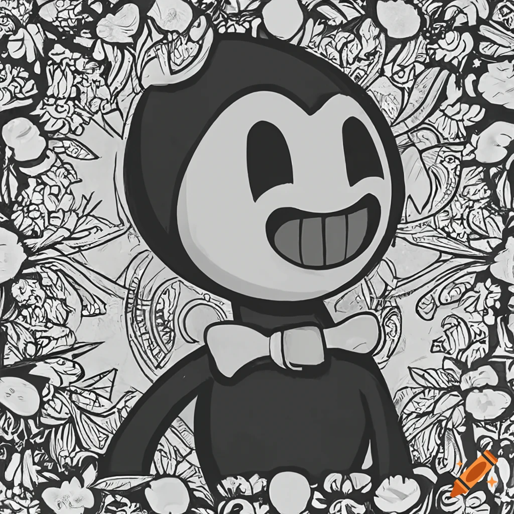 Digital, 2d, cartoon, black and white filter, a coloring book page of ...