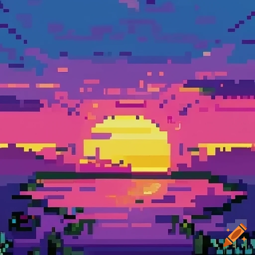 Pixel art of an epic sunset