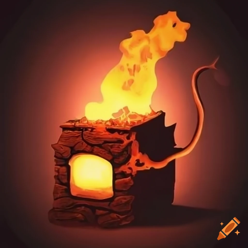 Symbolic illustration of a flaming forge, representing creativity and ...