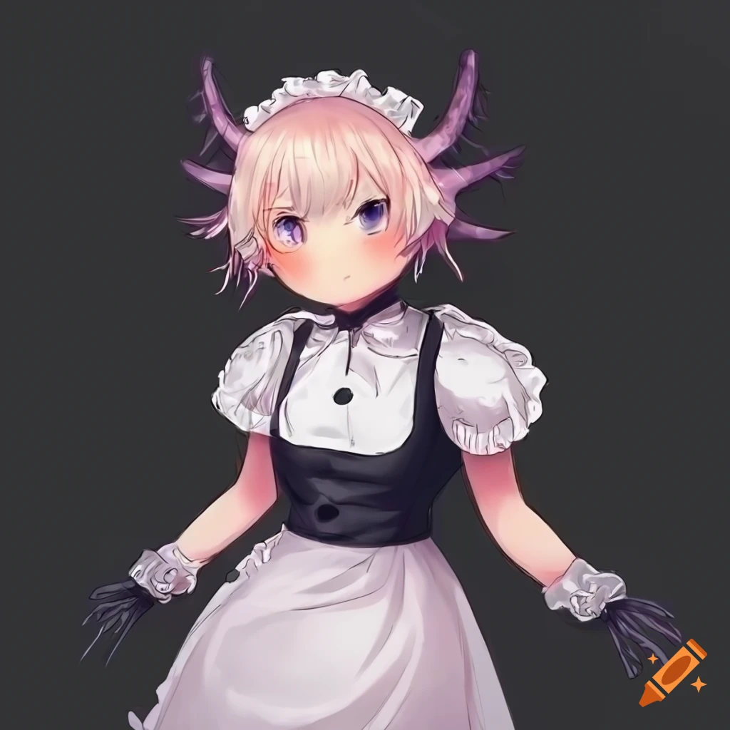 Axolotl_girl, short_hair, maid on Craiyon