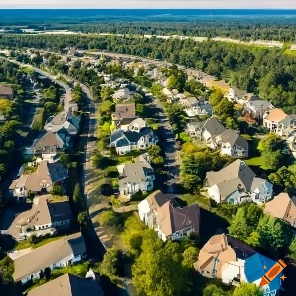 Aerial view of hundreds of suburban city homes in rows for miles and ...