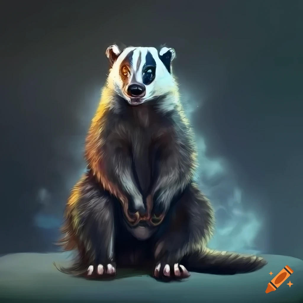 Alchemist british badger, eurasian badger, sitting upright, raised paws ...