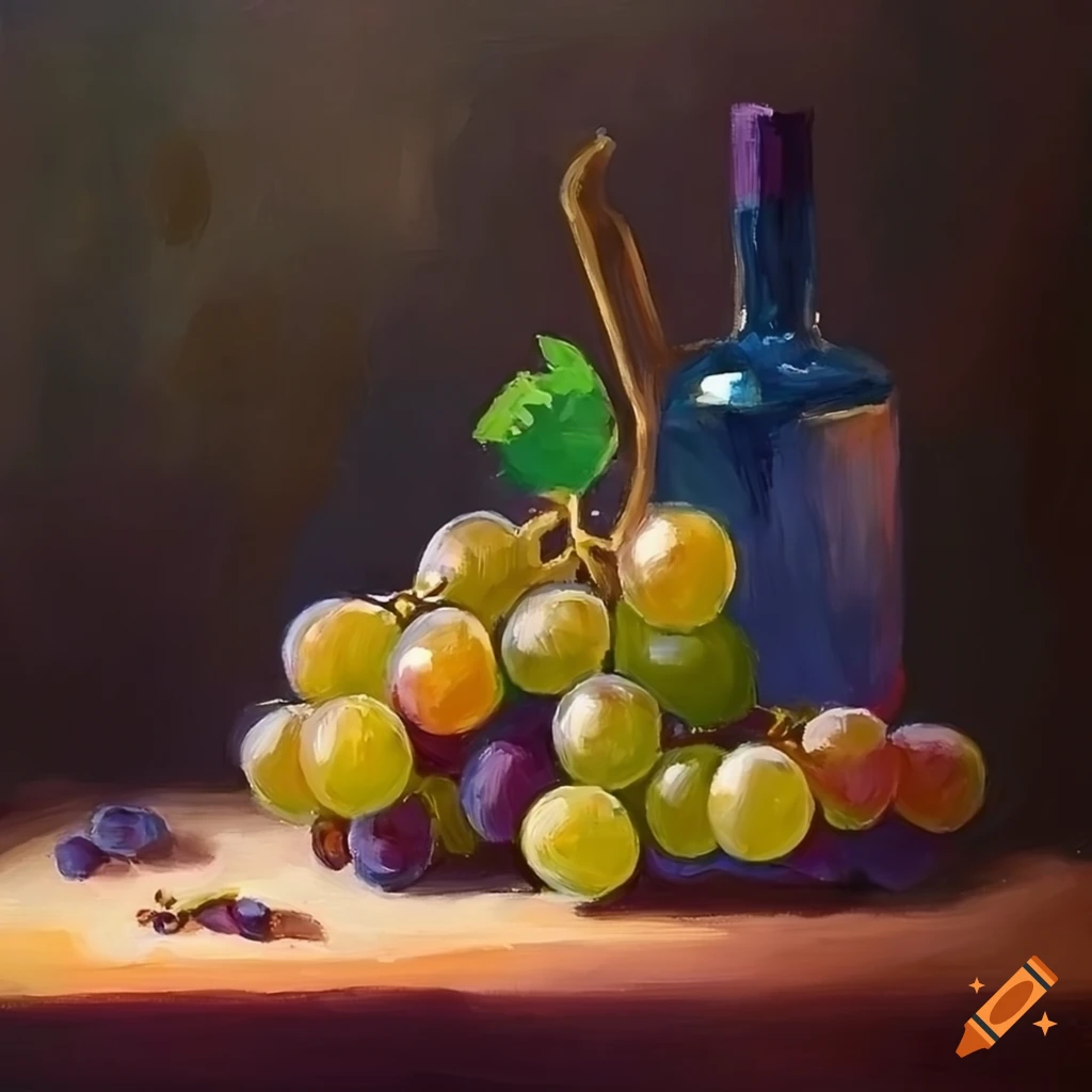 Monets grape still life with captivating lighting and brushstrokes