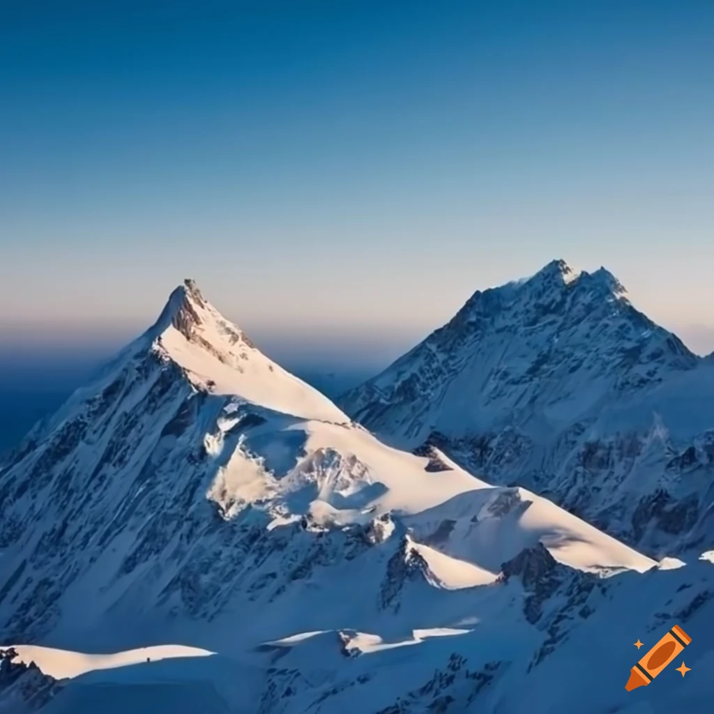 Panorama shot of multiple enormously high mountains with snow on the ...