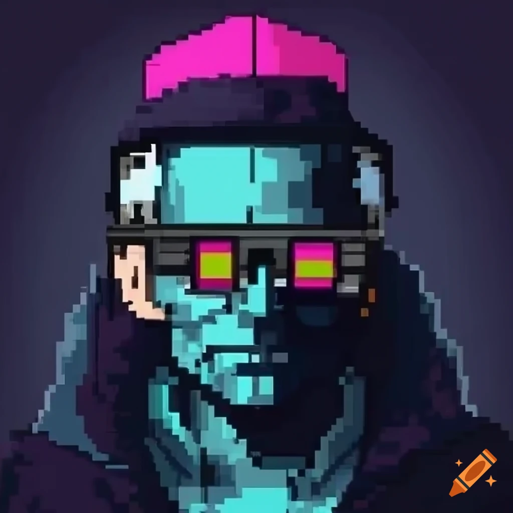 Cyberpunk pixel art glasses and goggles and hats on Craiyon