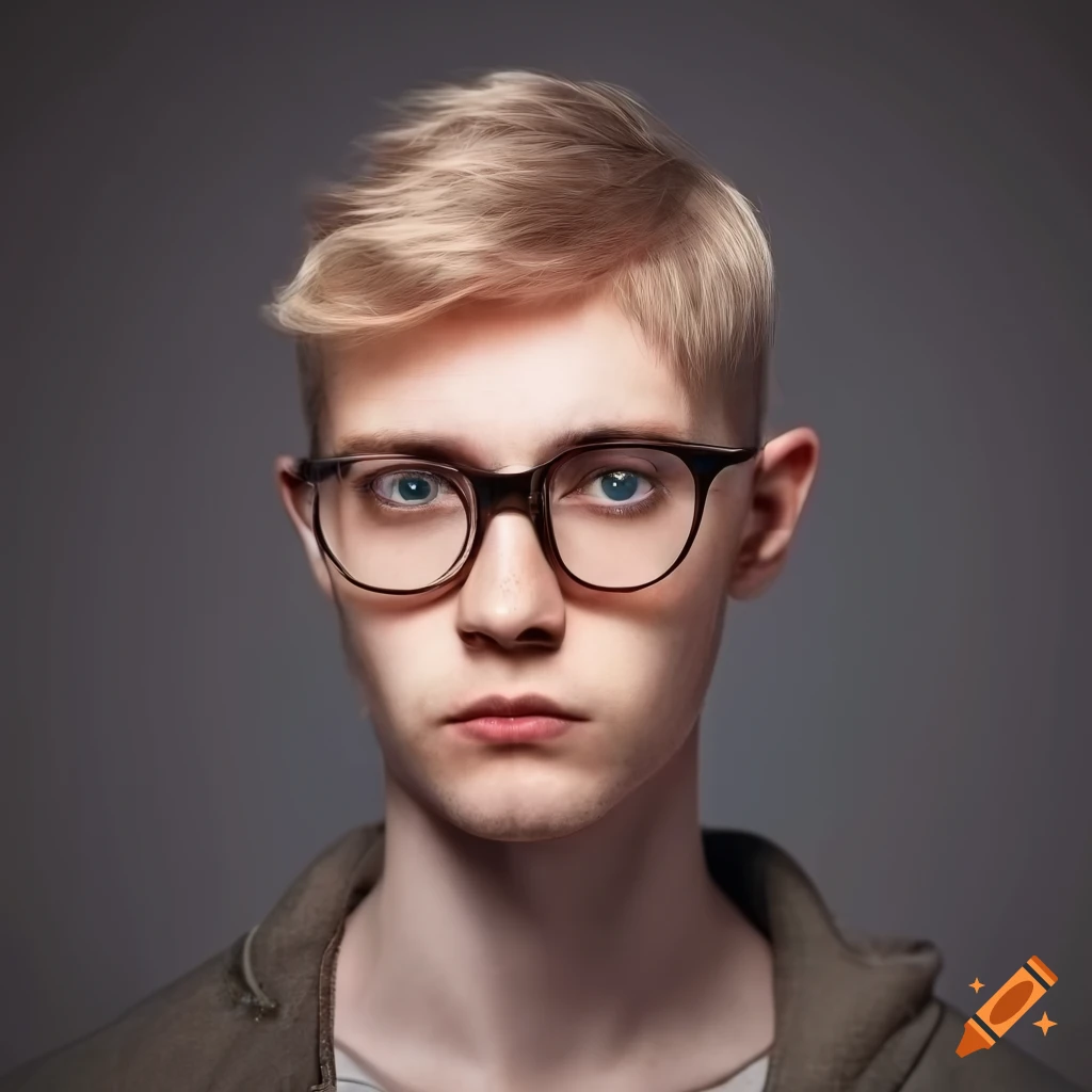 Photo portrait an young serious pale man with blonde hair and beard ...