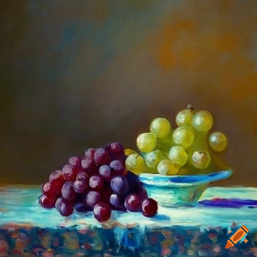 Impressionistic still life painting of grapes on a table by monet with ...