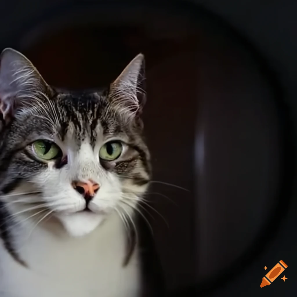 Cat smiling into a fish eye lens on Craiyon