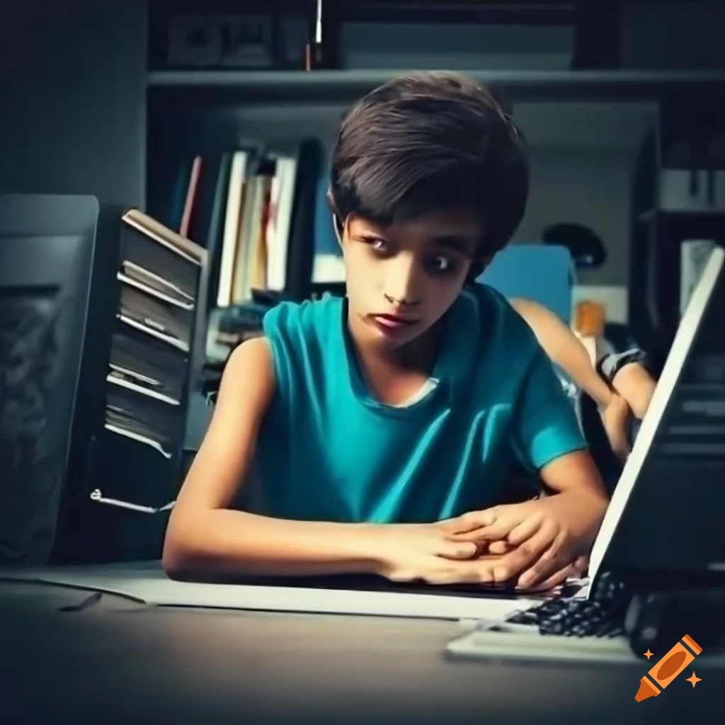 A besutiful boys sitting in computer lab