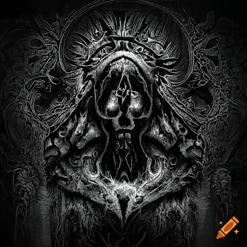 Black and white engraving funeral simbol of black abyss on Craiyon