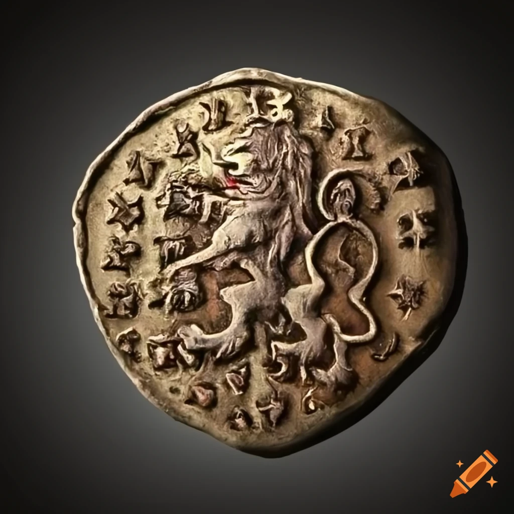 A medieval Iberian coin. depicts a heraldic shield with a lion on Craiyon