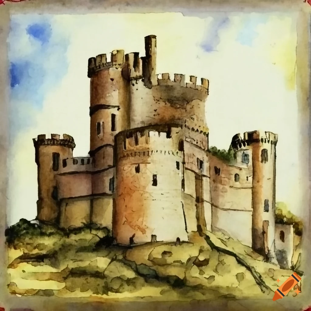 Database a watercolour painting of a medieval castle