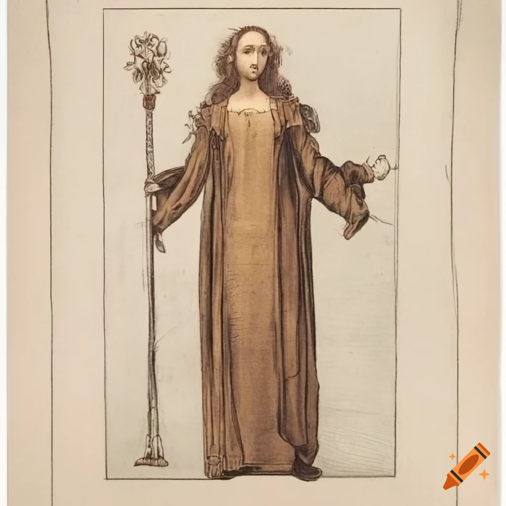 Full-length drawing of leonardo da vinci standing up dressed in art ...