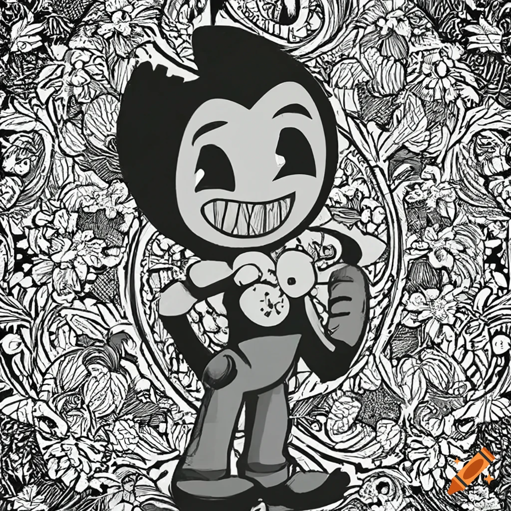 Digital, 2d, cartoon, black and white filter, a coloring book page of ...