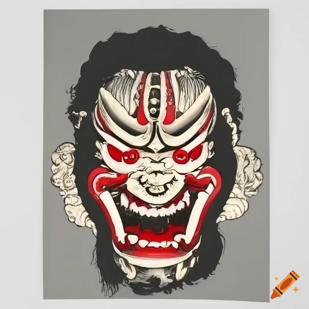 Japanese demon on rectangular white paper on Craiyon