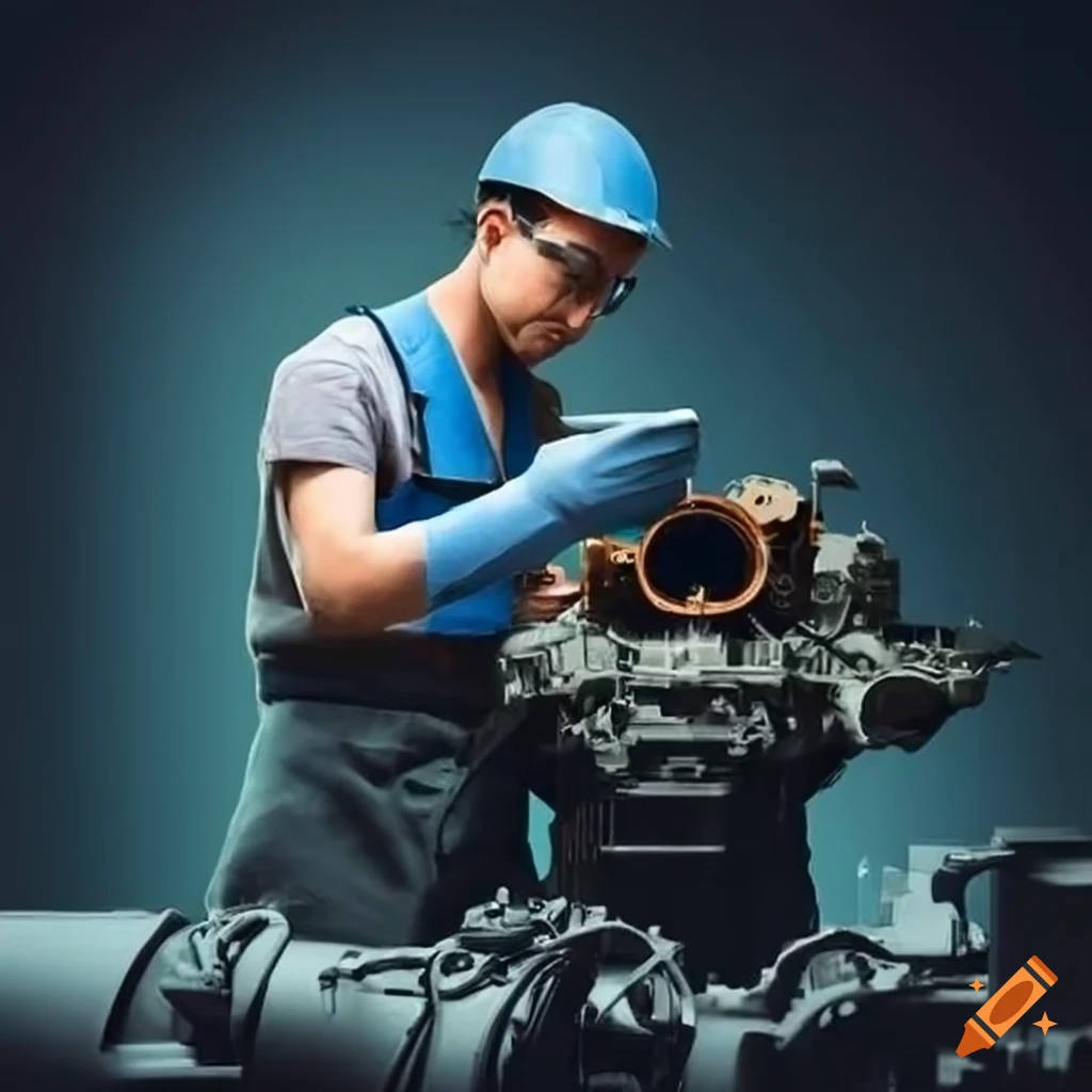 An image of a technician performing maintenance on an engine on Craiyon