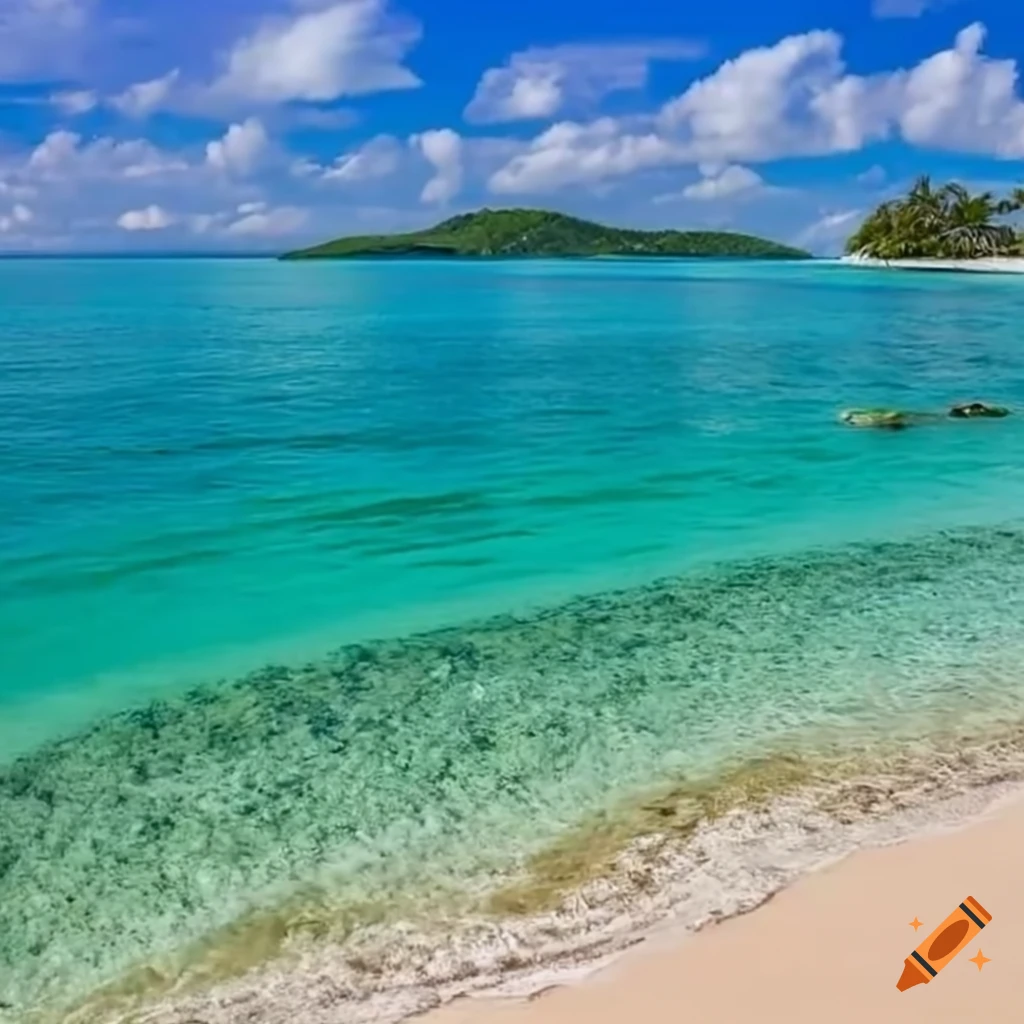 Desert island, desert island, palm, shore with romantic bay