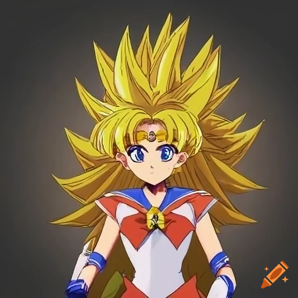 Sailor Venus with tall yellow spiky SSJ hair, a powerful aura, and an ...
