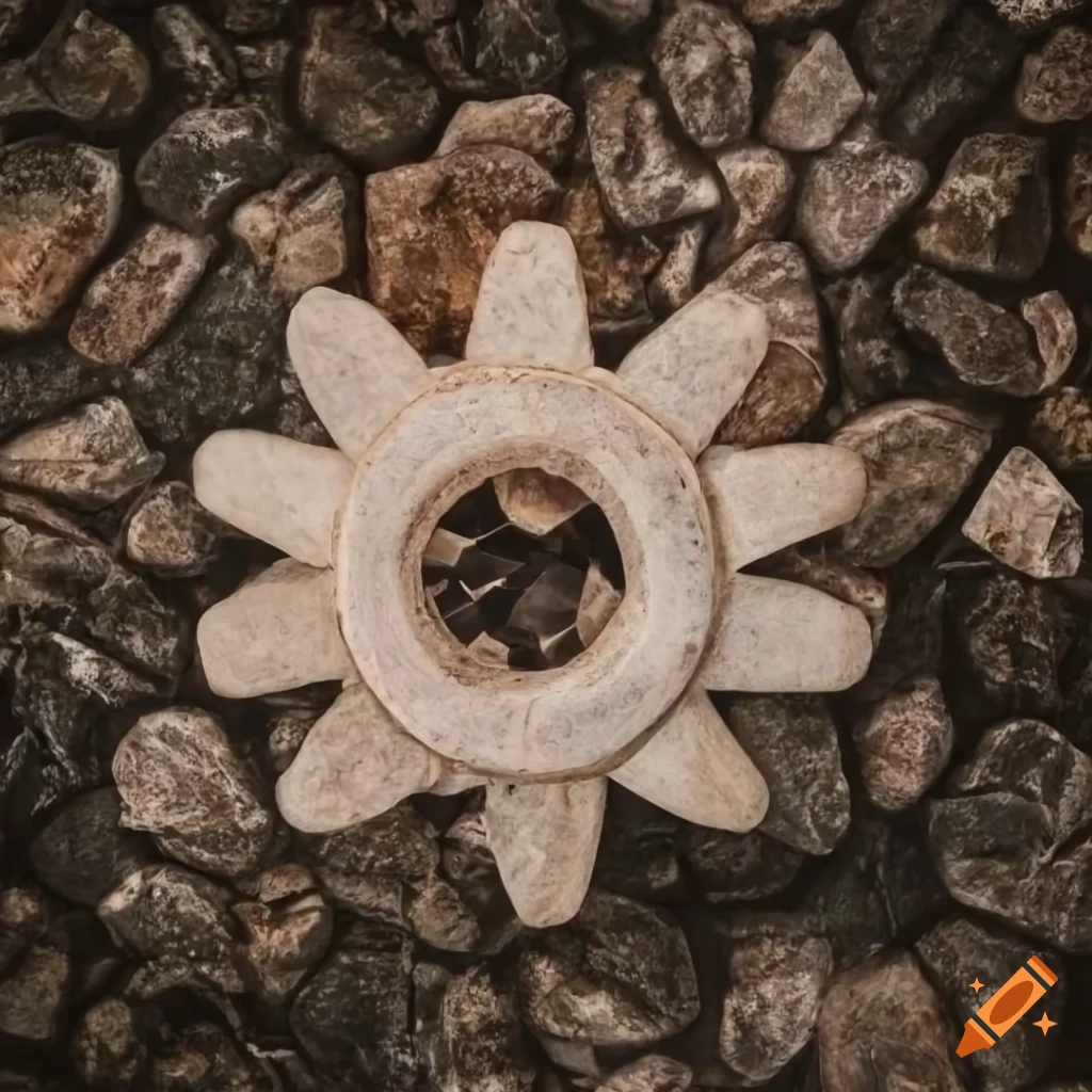 A stone gear icon made of stone on a stone background