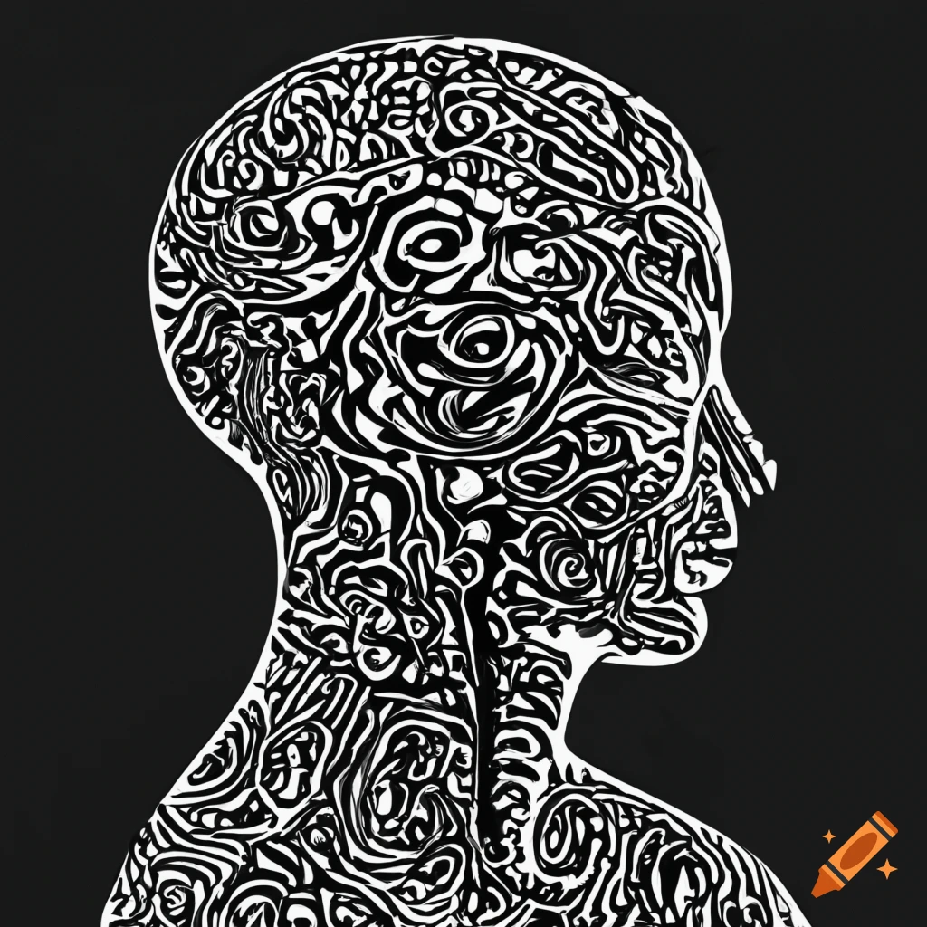 Black and white line colouring book image of the human and head brain ...