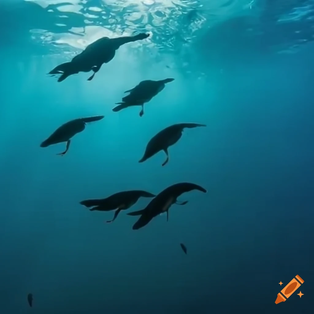 Birds swimming underwater
