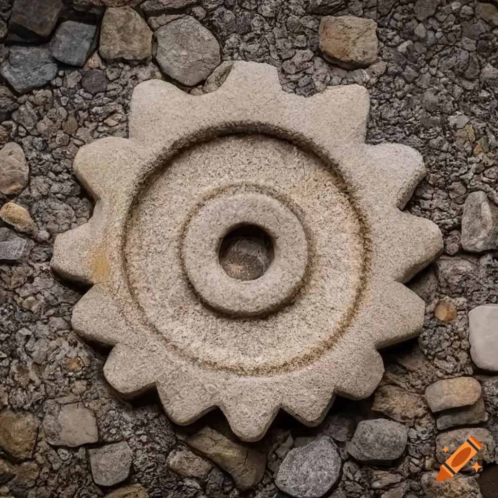 A stone gear icon made of stone on a stone background on Craiyon