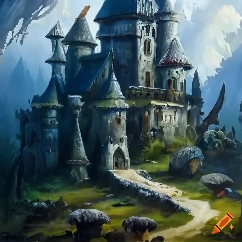 A mushroom castle, epic fantasy art rpg, by greg rutkowski, oil painting