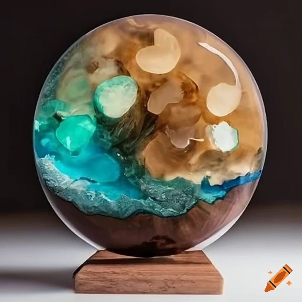 Database woodworking, wood and epoxy resin crystal forest on Craiyon