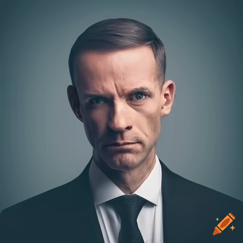 Photo portrait an serious proud pale middle-age man with short brown ...