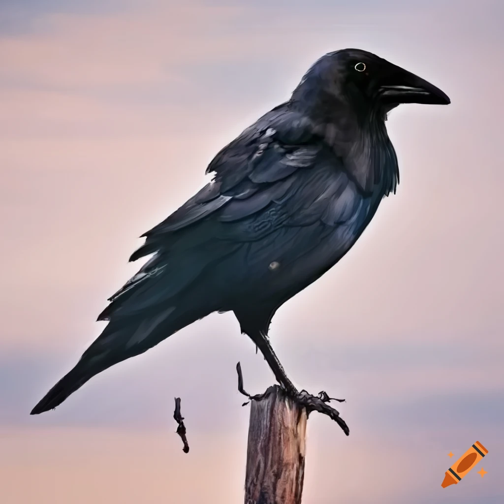 Broken wooden cross crows