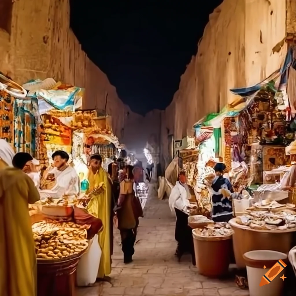 An ancient arabian marketplace filled with aromatic coffee stalls on ...