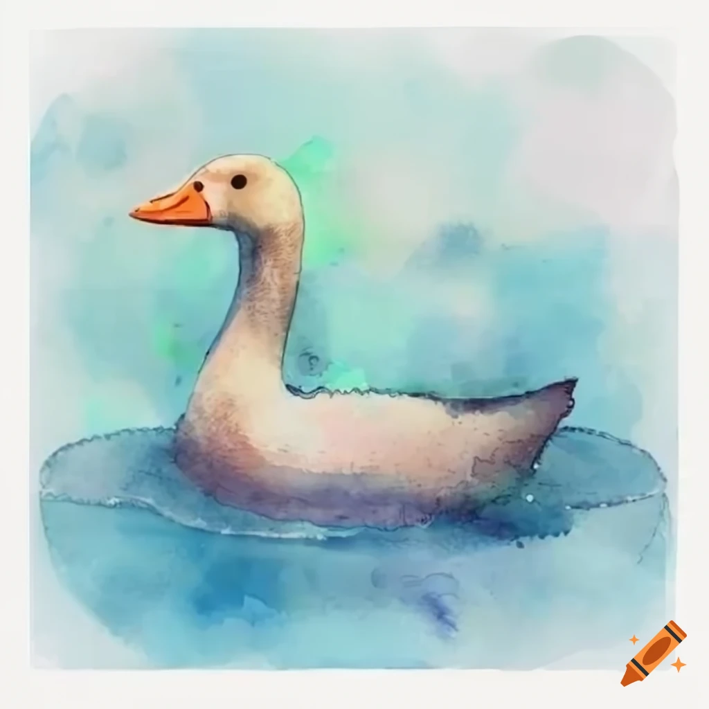 Cartoon goose bathing in pond white background on Craiyon