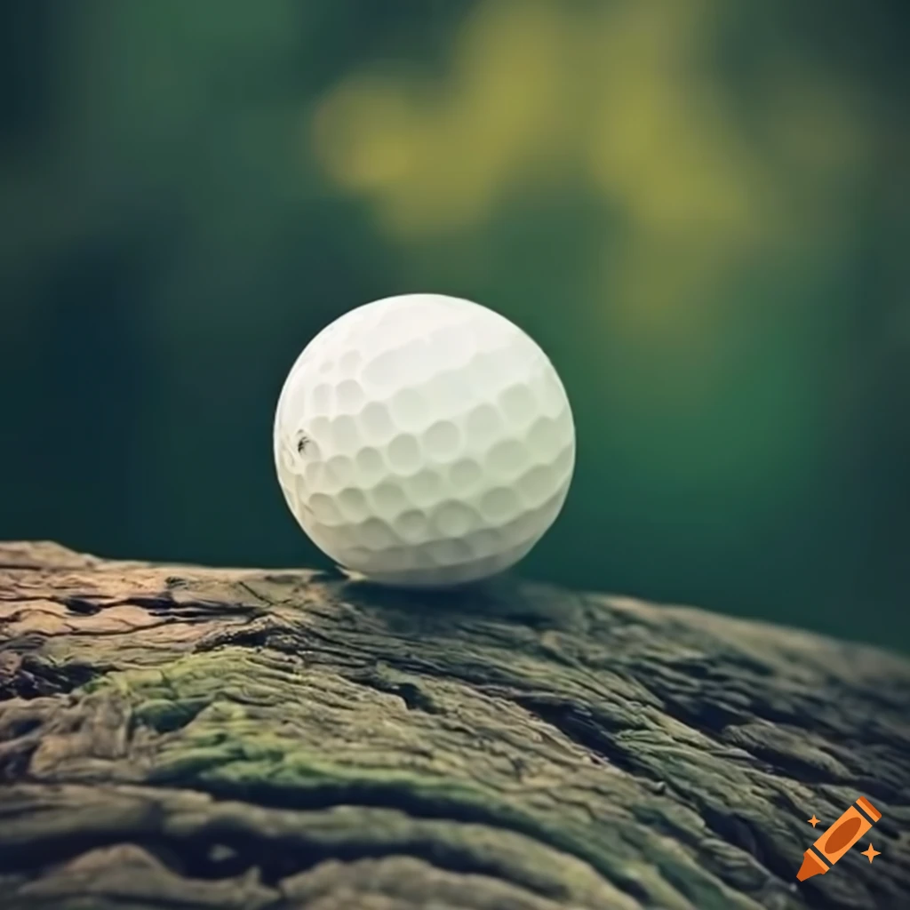 Golf ball sitting on a tree on Craiyon