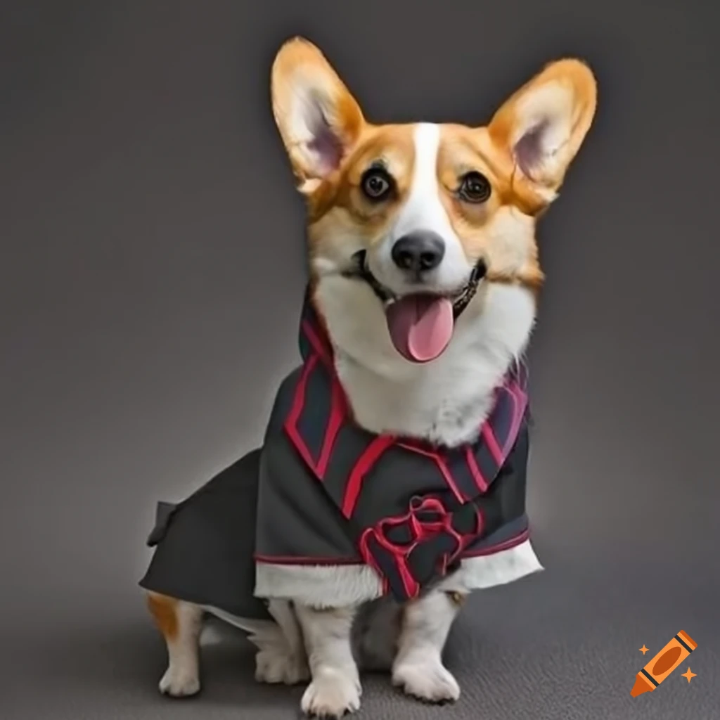 Anthropomorphic corgi dressed as a ninja
