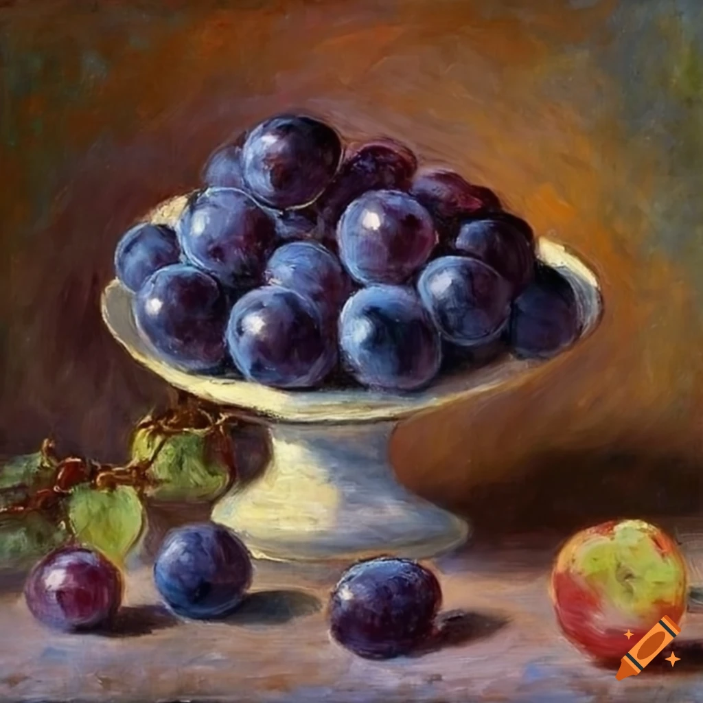 Impressionistic still life painting of grapes on a table by monet