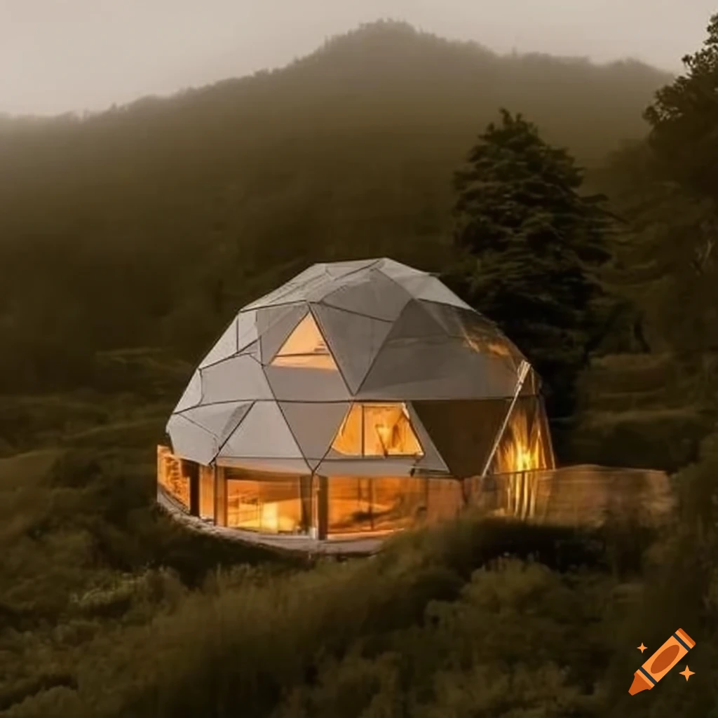 Sustainable geodesic structure home in the countryside