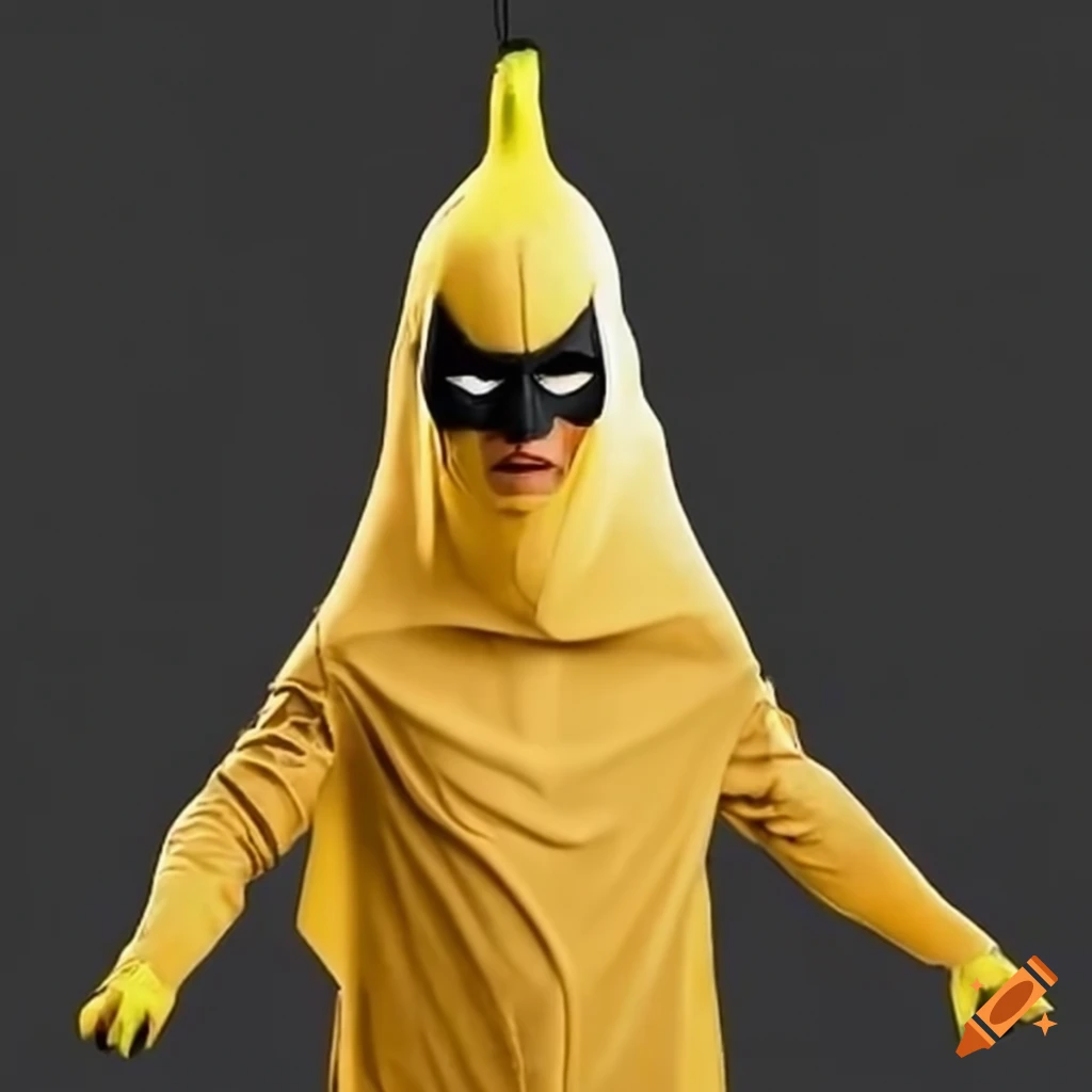 Batman disguised in a banana costume, ready to save the day