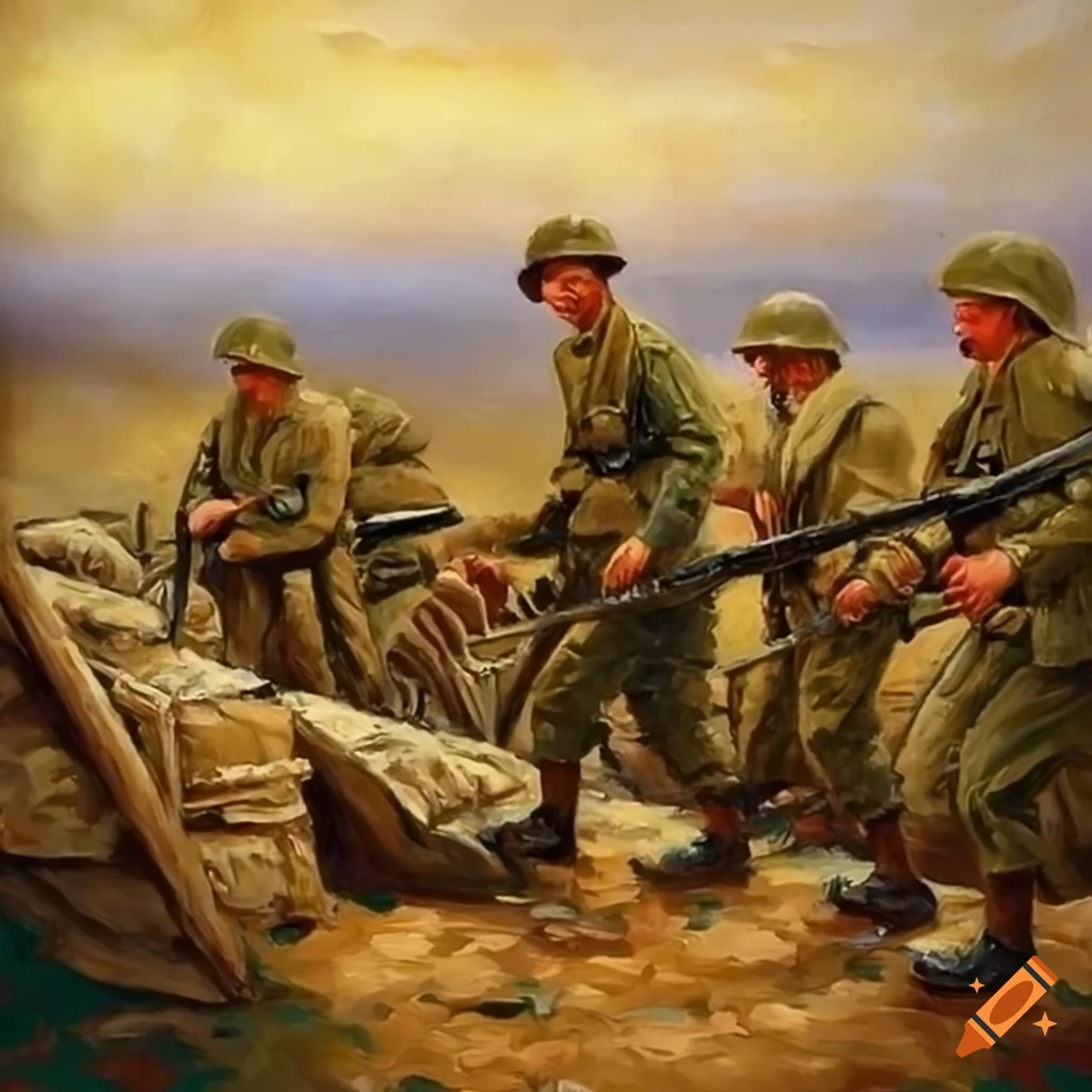 Oil painting of the trenches in world war one on Craiyon