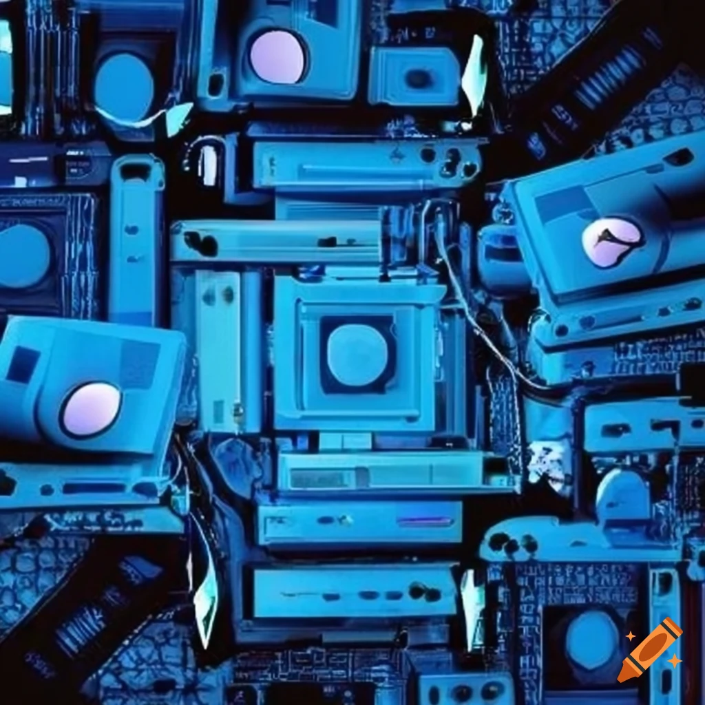 A pack of computers in a blue canva