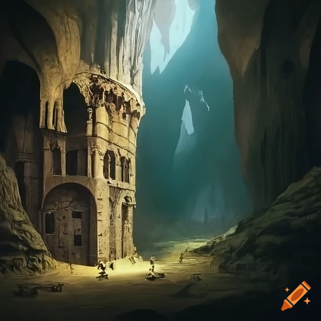 A medieval cityscape in a very tall subterranean cave by Nick Hyde on ...