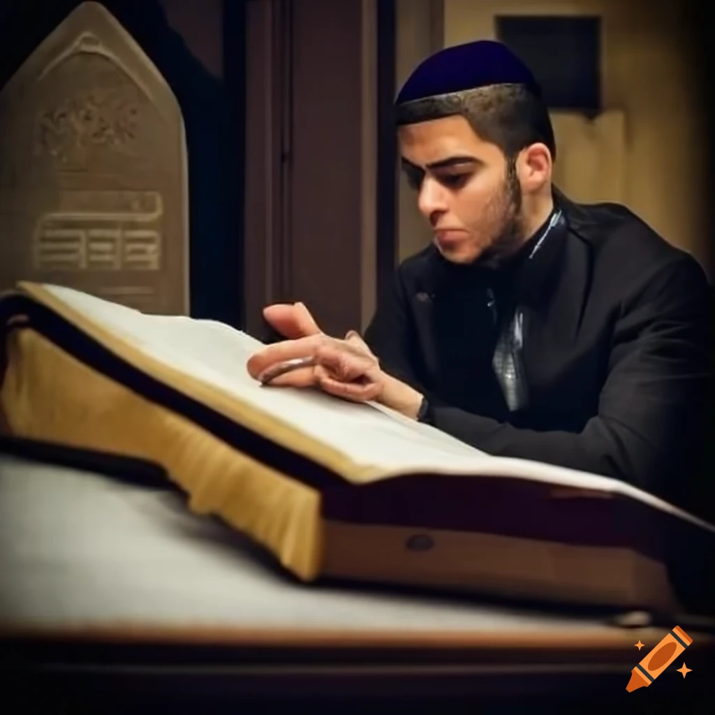 A young mixed-race jewish men in profil reading the torah in a ...