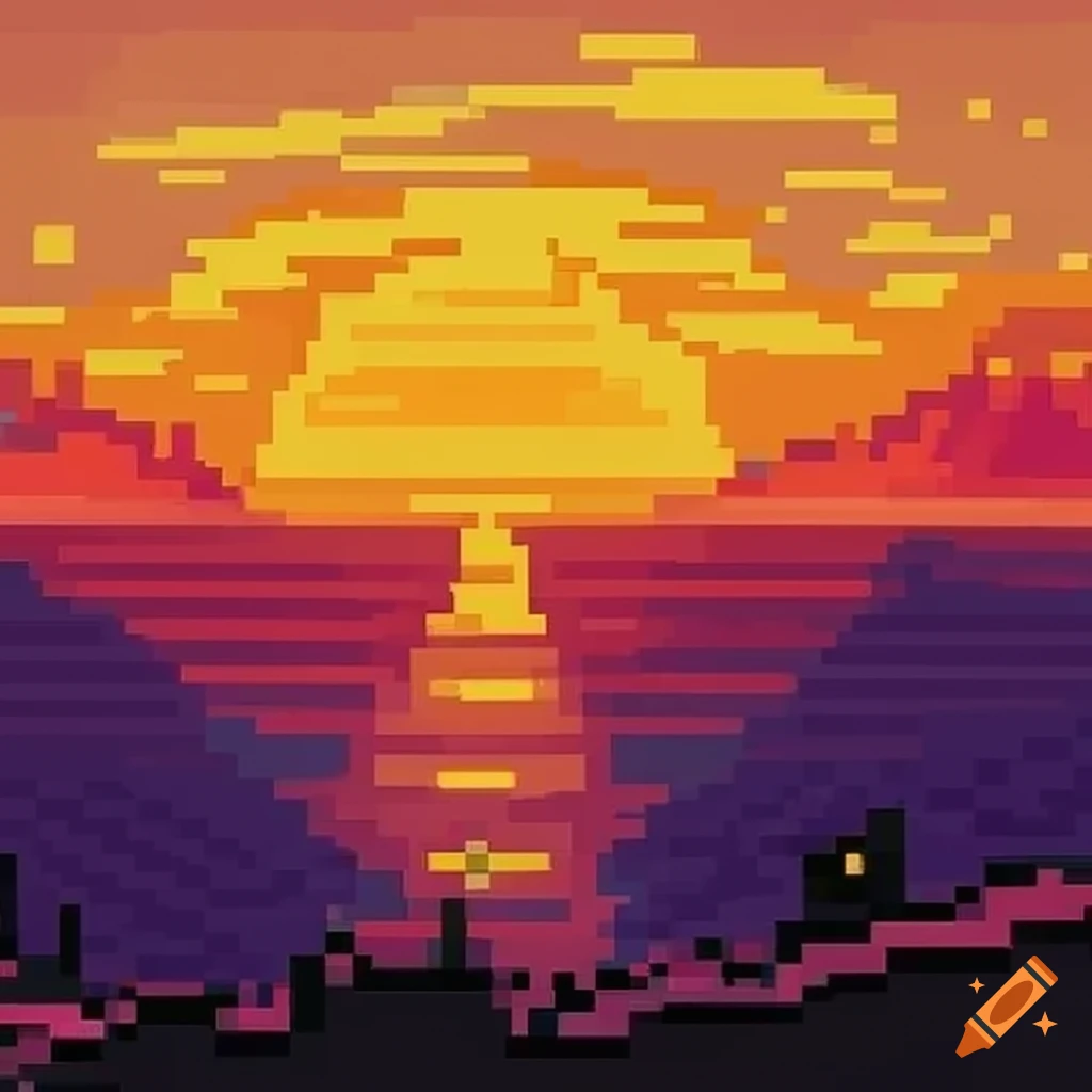 Pixel art of an epic sunset on Craiyon
