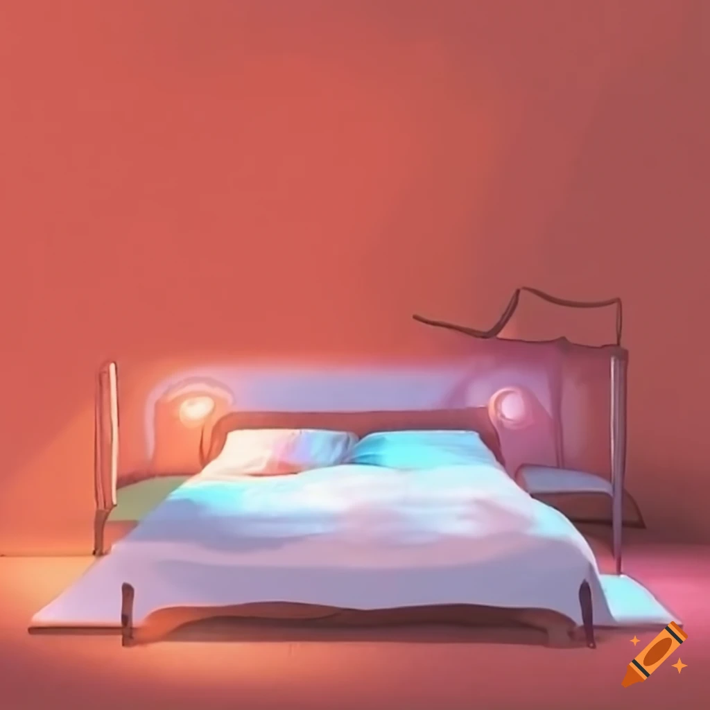 Empty room, bed in the middle, red cross over bed on Craiyon