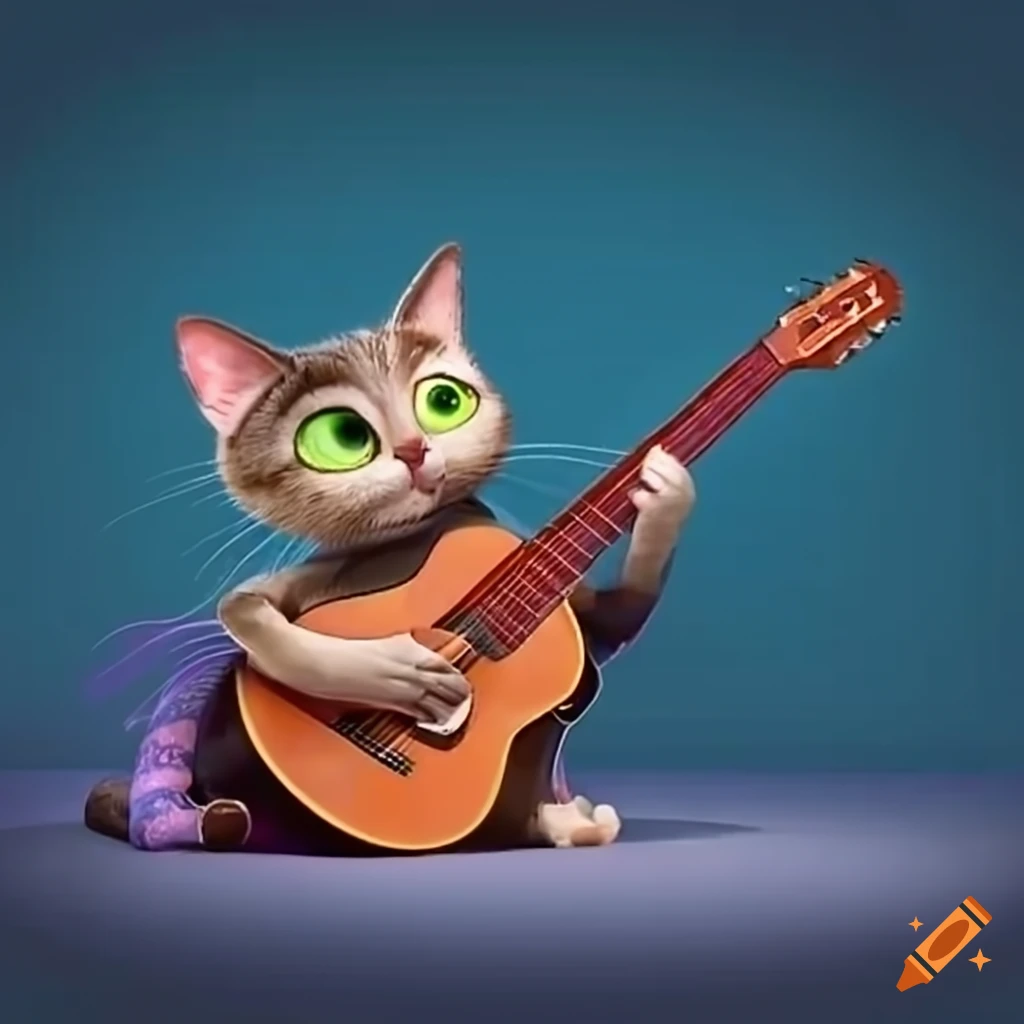 A cat playing a guitar disney pixar on Craiyon