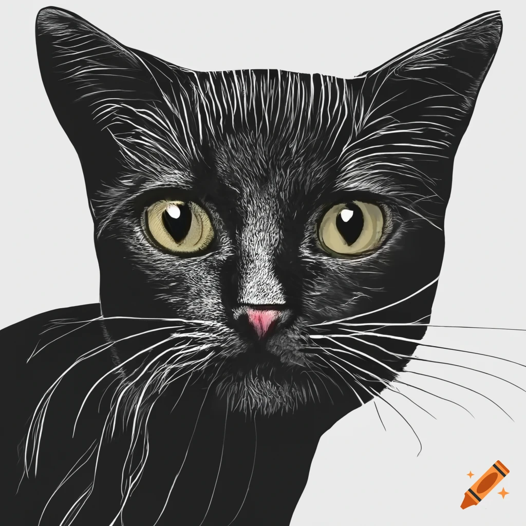 Line art of a black cat on a white backgound