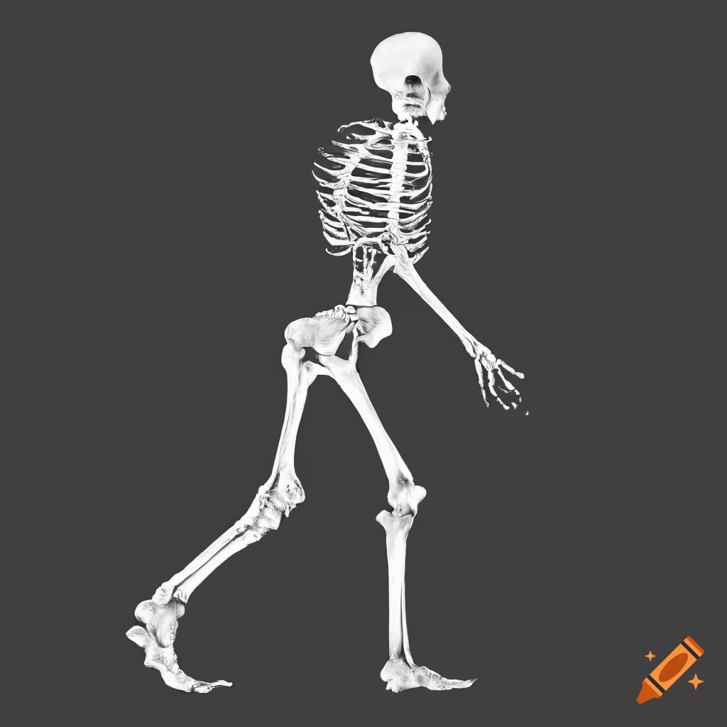 Walking skeleton side view in full-length profile on Craiyon
