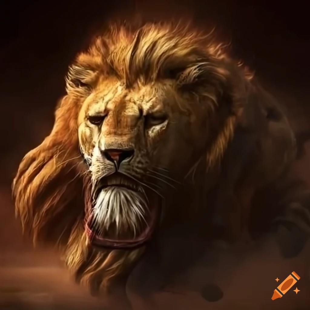 A spartan humanoid lion heading into a war in a heroic way on Craiyon